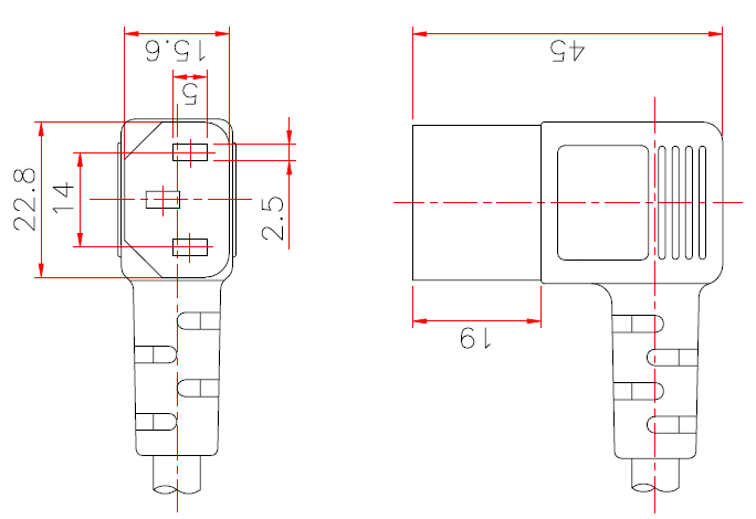 台灣 CNS10917 C13 AC電源線連接器, 3芯 右彎式 10A 125V_產品介紹 | 儀軍電線電纜股份有限公司